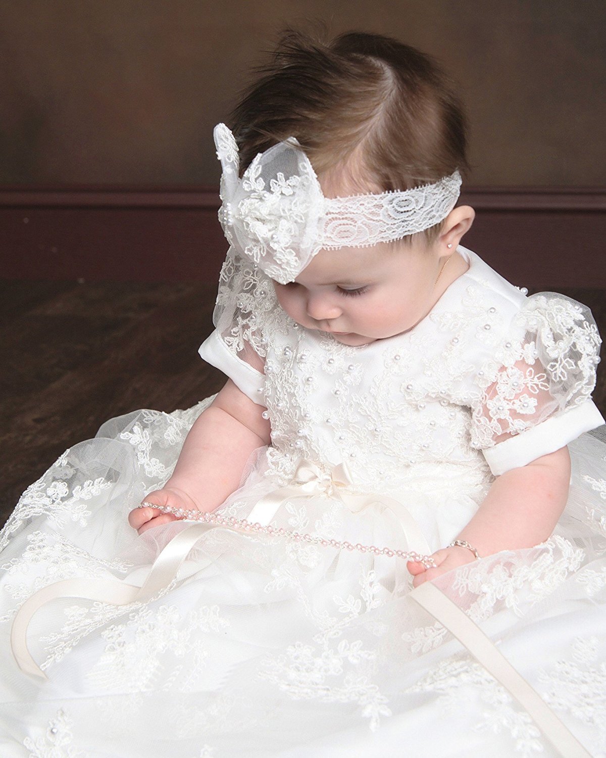 Christening Gown Baby Girl Lace Toddler Dedication Dress for Age 6 Months