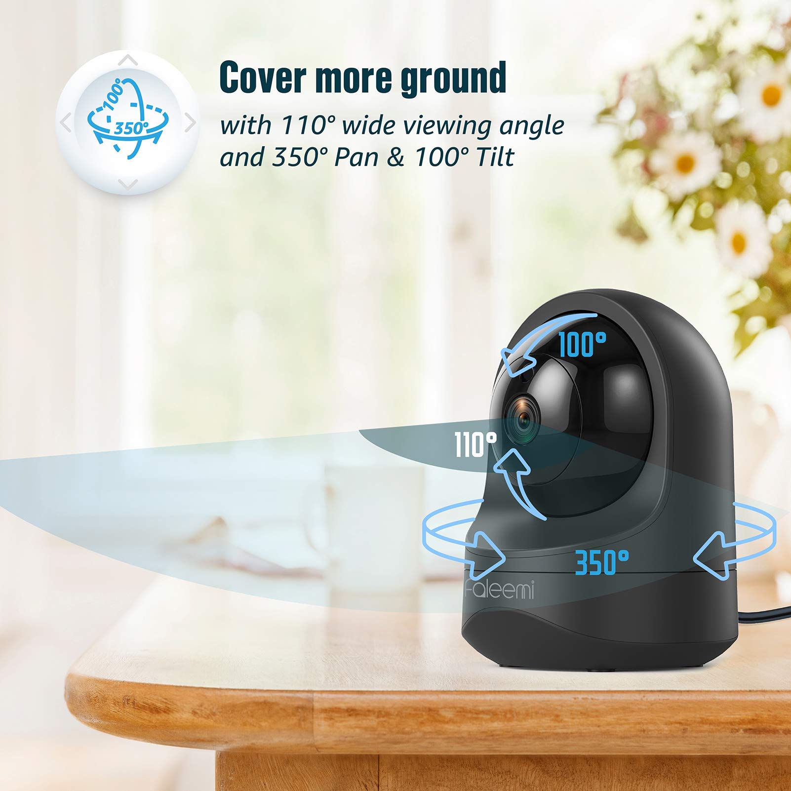 Wireless Security Camera, 1080P Pan/Tilt/Zoom WiFi Indoor Camera, Nanny Cam for Home/Pet/Baby/Elderly, with 24/7 Live Video, Night Vision, 2-Way Audio, Motion Detection, Cloud & SD Card Storage