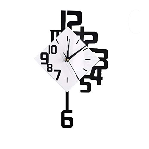 The Geeky Days Large Numbers Pendulum Clock Black and White Modern Design Irregular Numerals Decorative Fashion Silent Quartz Wall Watch with Swinging Number