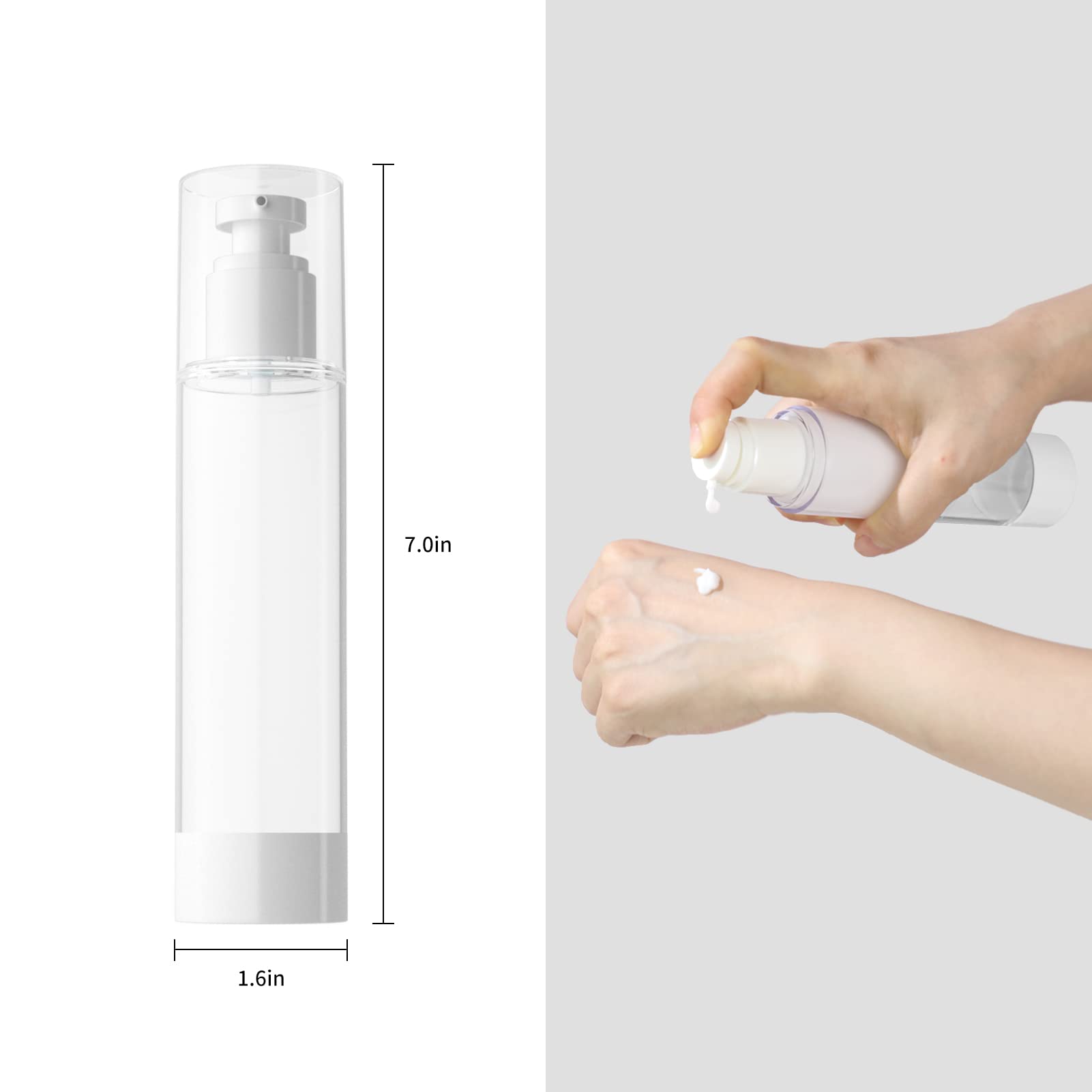 longway 3.4 Oz 100ml Clear Airless Cosmetic Cream Pump Bottle Travel Size Dispenser Refillable Containers for Foundation, Shampoo (Pack of 6)
