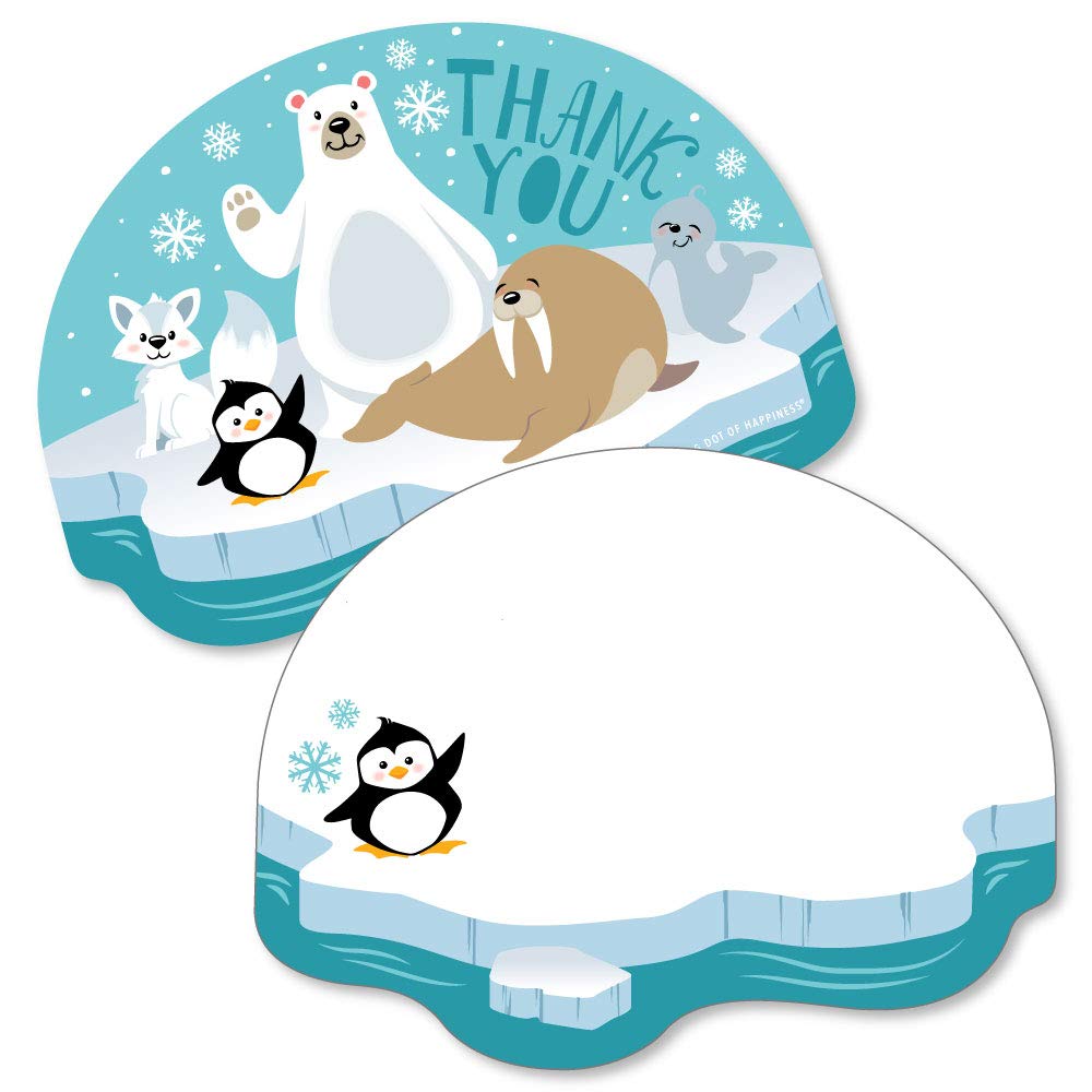 Big Dot of Happiness Arctic Polar Animals - Shaped Thank You Cards - Winter Baby Shower or Birthday Party Thank You Note Cards with Envelopes - Set of 12