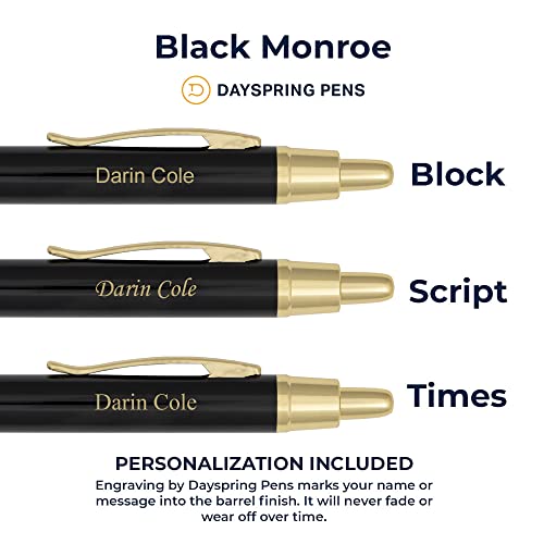 Dayspring Pens | Personalized Monroe Black Ballpoint Gift Pen and Premium Gift Case - Custom Engraved Fast with Your Name | Shipped in One Business Day