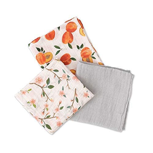 Red Rover Kids Cotton Muslin Swaddle - 47ā x 47ā- 100% Cotton ā Machine Washable ā Softer with Every Wash ā Playful Designs - Soft, Breathable & Lightweight ā Unisex - 3 Pack (Peachy)