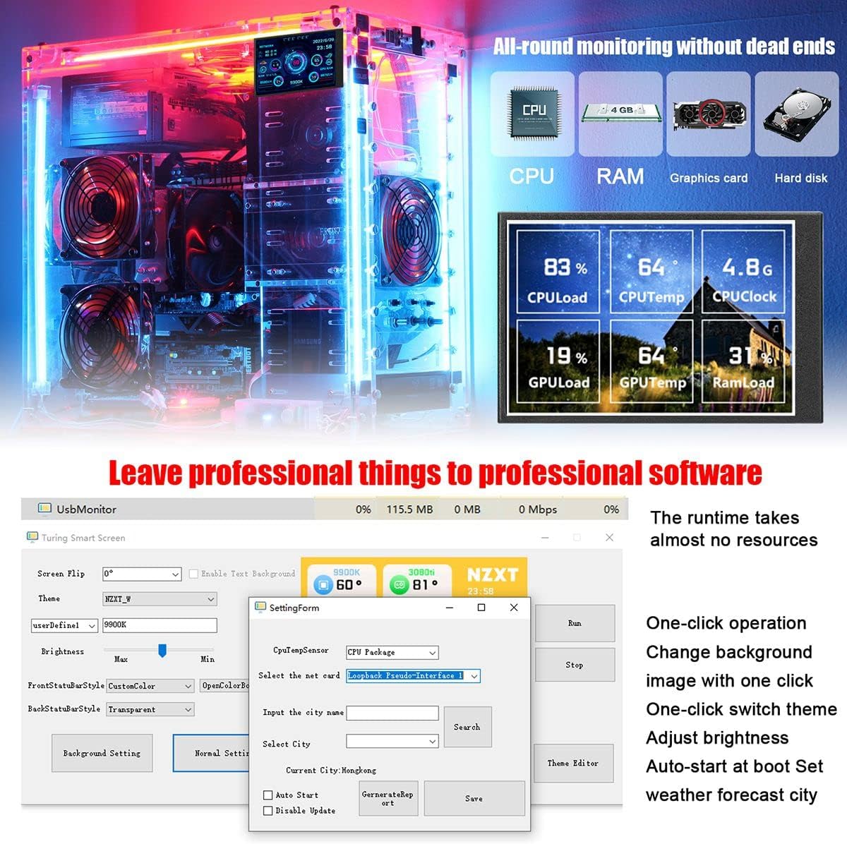 3.5 Inch IPS USB Mini Screen AIDA64 CPU RAM HDD Data Monitor Computer Temperature Display Type-C Sub Screen