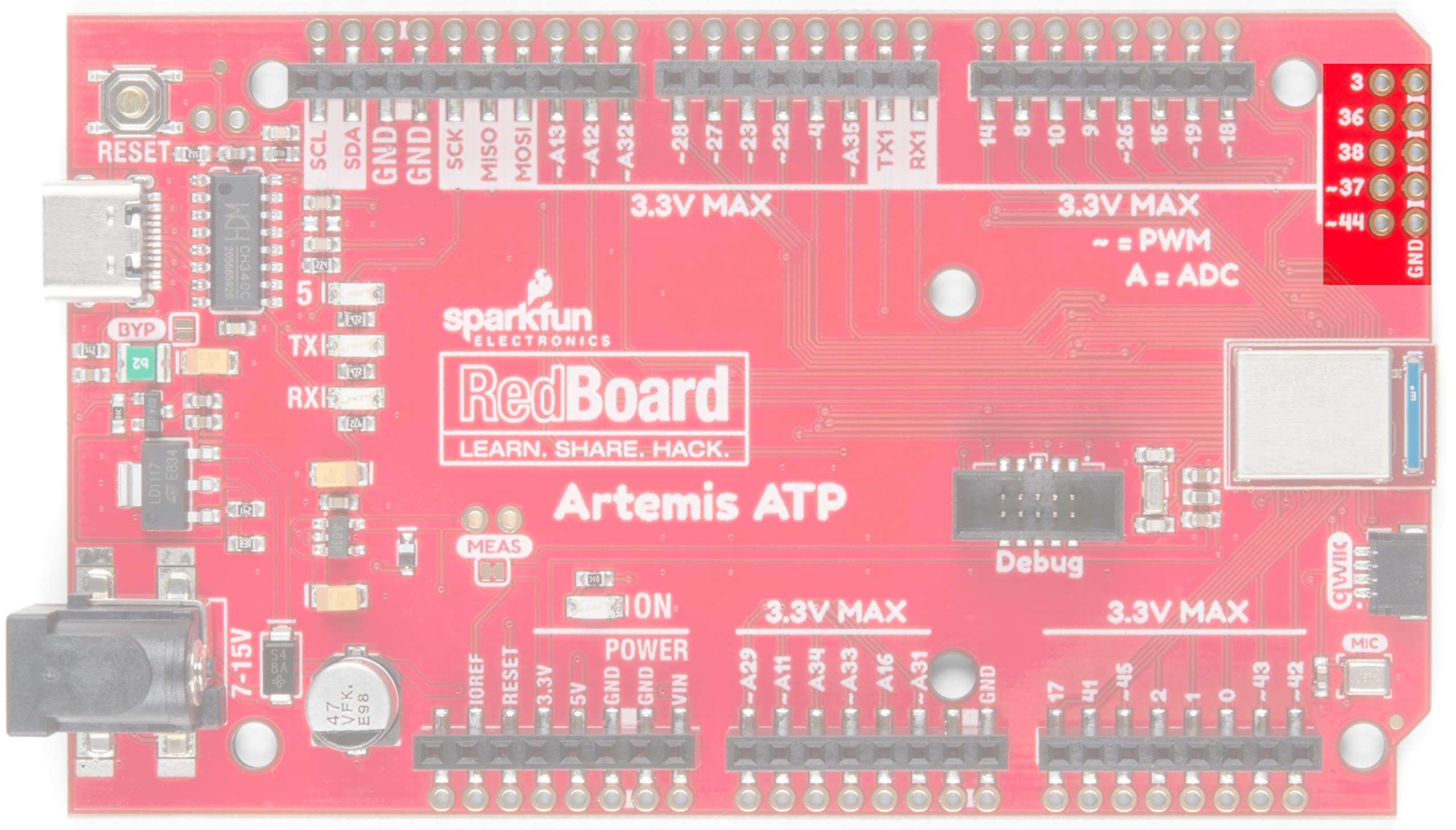 SparkFun RedBoard Artemis ATP Machine Learning Development Board Includes BLE 1 megabyte Flash USB-C Qwiic I2C MEMS Microphone Compatible with Arduino IDE platform Run TenserFlow Models Mega Footprint