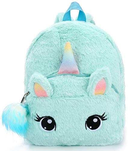 AINIBAB Unicorn Backpack Girls Blue Plush Cute Mini Bookbags School Bags for Nursery