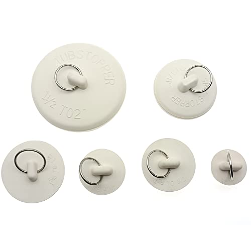 6 Pcs Drain Stopper Sink Stopper Drain Plug with Pull Ring for Bathtub, Kitchen, Bathroom and Laundry Sink [FDXGYH, 6 Different Sizes, White]
