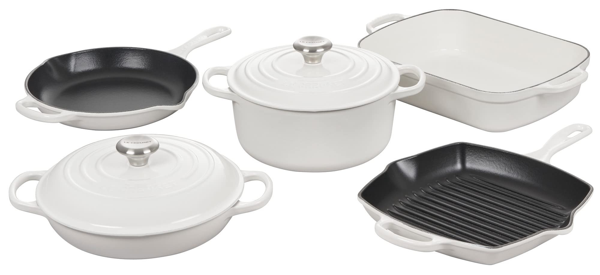 7 Piece Signature Set - White (4.5 qt. RDO, 2.25 qt. Braiser, 10.25" Skillet, 10.25" Square Skillet Grill & 5.25 qt. Rect. Roaster)