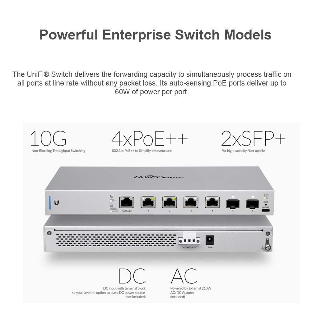 Ubiquiti Networks UniFi Switch 6 XG PoE, 10G 6-Port Switch with 802.3bt PoE++ (US-XG-6POE)