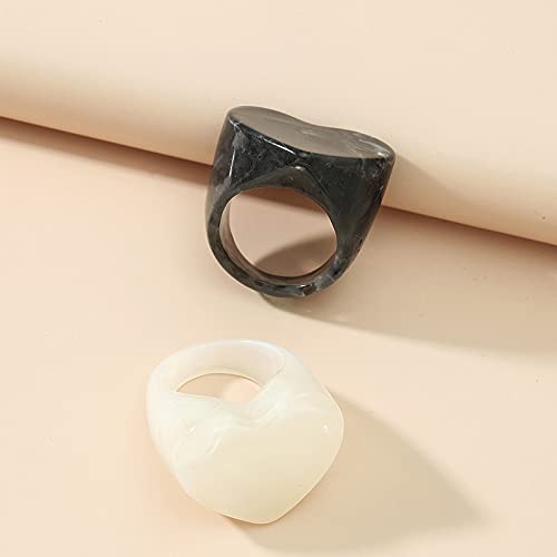 2pcs Acrylic Heart Shaped Chunky Rings Set Resin White Heart Band Rings for Women