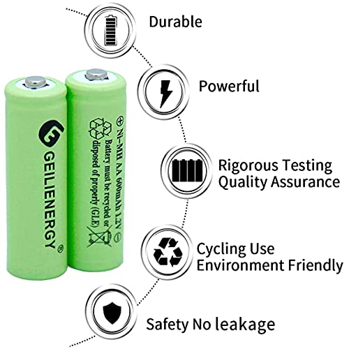 OXWINOU AA Ni-MH 600mAh 1.2V Rechargeable Battery for Outdoor Solar Lights,Garden Lights, Remotes, Mice (Green 4 PCS)