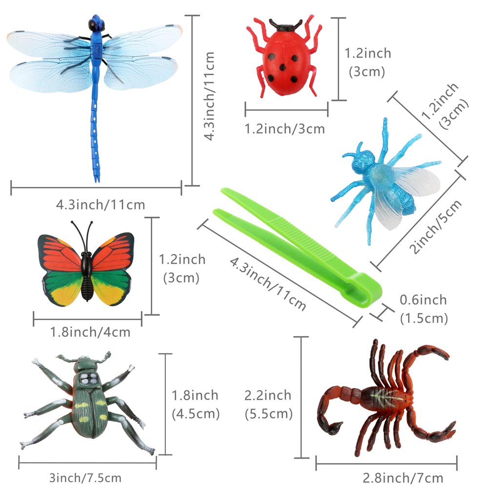 Auihiay 58 Pieces Plastic Insects Toys Assorted Play Bugs Toddler Bug Toys with Plastic Tweezers for Kids Education Insect Themed Party
