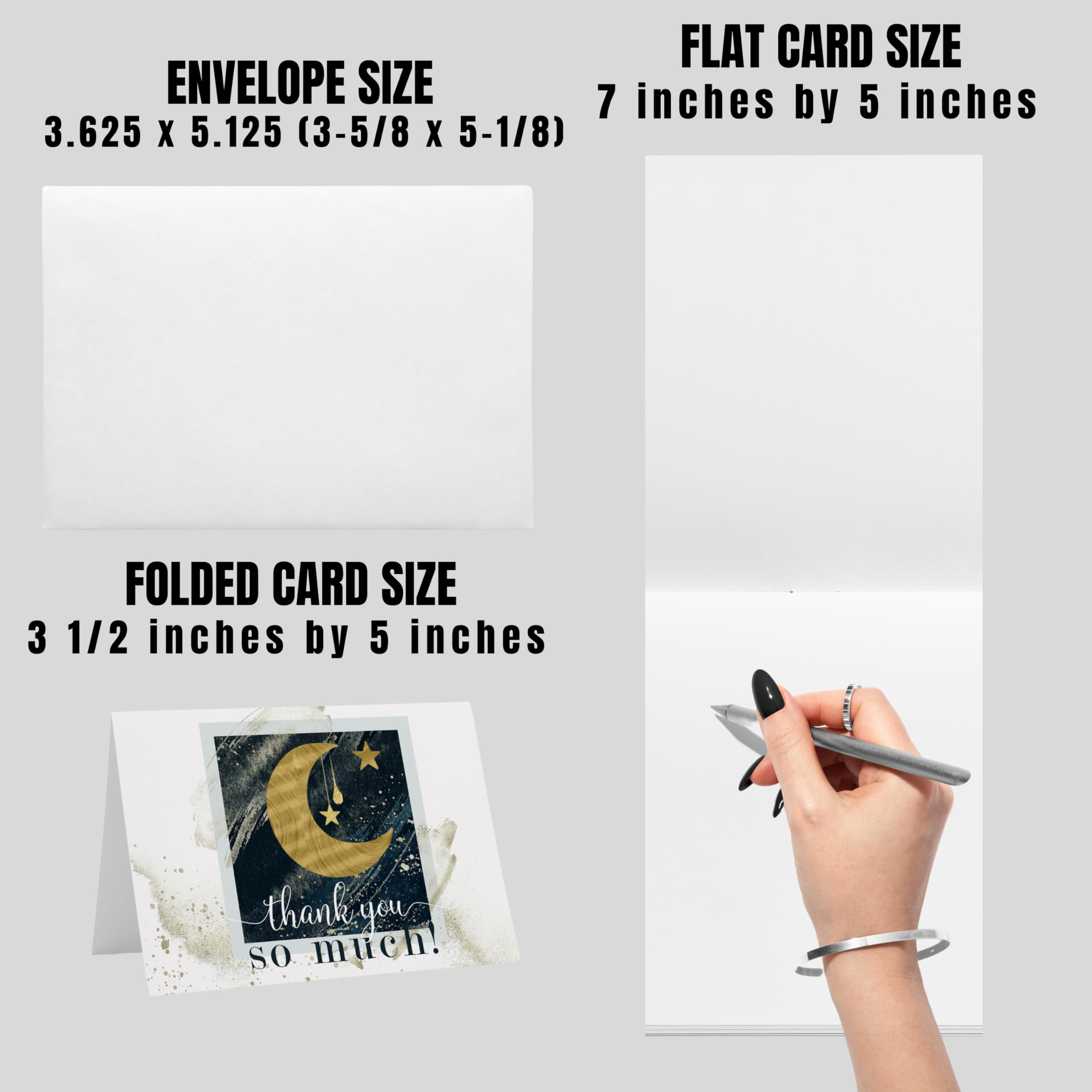 Paper Clever Party Star and Moon Thank You Cards with Envelopes - 25 Pack - Cosmic Design for All Occasions: Showers, Weddings, Graduations & Everyday Essentials - Folded Navy and Gold Set