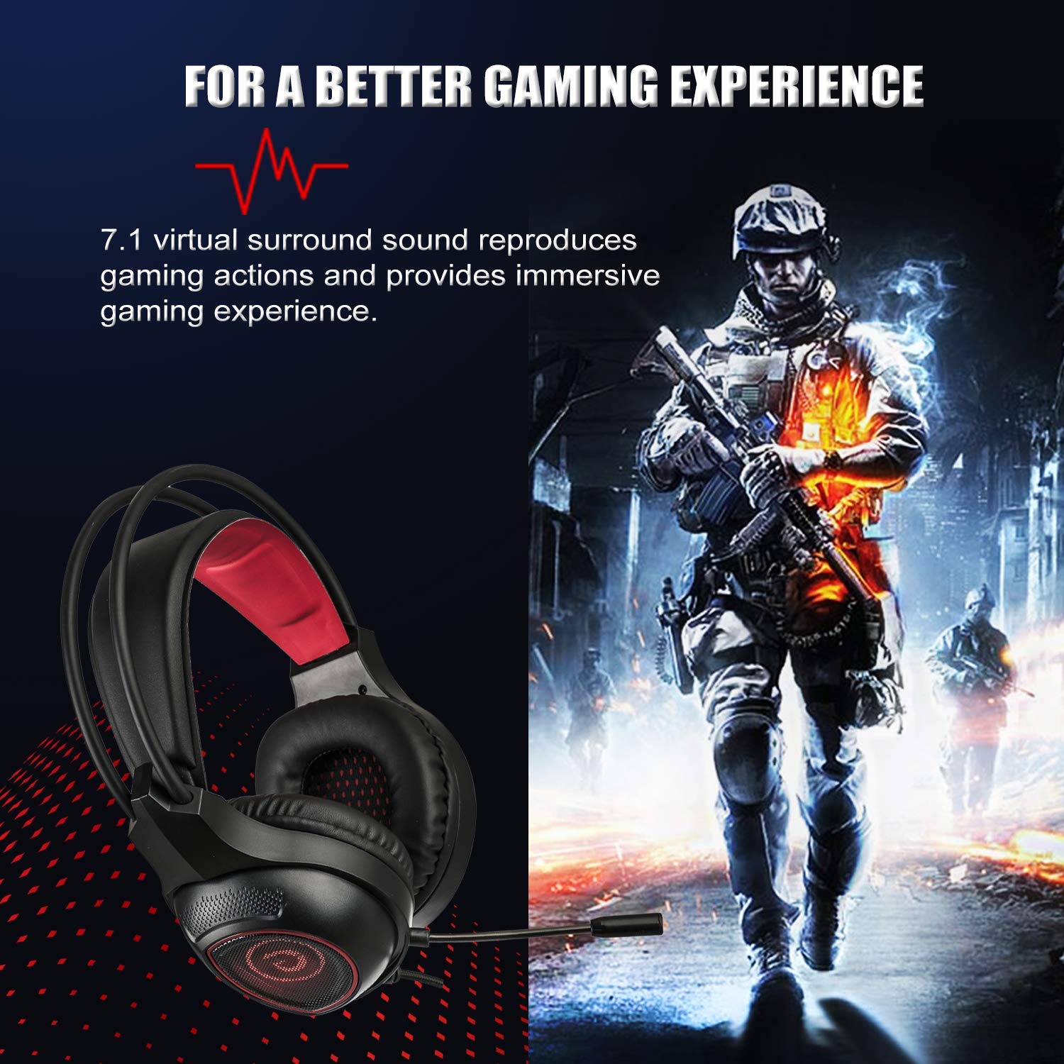 2021 PS5 Gaming Headset with 7.1 Surround Sound, Mute Microphone and RGB LED Light, Compatible with PC, Xbox One, PS5, PS4, Nintendo Switch, Mac, (RED)