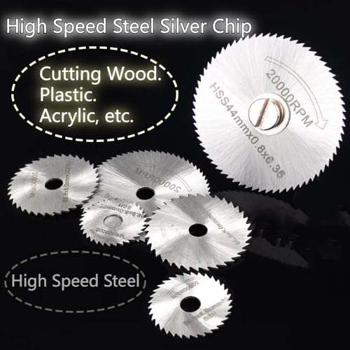 6 Pcs Rotary Drill Saw Blades with 1/8" Shank Extension Rod, Steel Saw Disc Wheel Cutting Blades for Wood Plastic Metal Stone Cutting