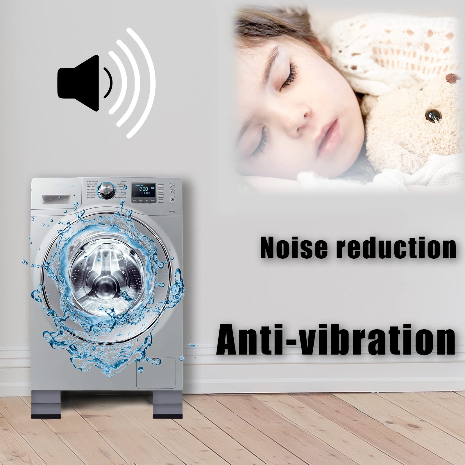 4 Pcs Double Heightened Anti Vibration Pads for Washing Machine, Washer & Dryer Pedestals with 1100 lbs Weight Capacity, Anti-Slip, Shock-Absorbing & Noise-reducing Mats, Suitable for Most Furniture