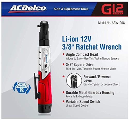 ACDelco ARW1208T G12 Series 12V Cordless Li-ion 3/8” 55 ft-lbs. Ratchet Wrench – Bare Tool Only