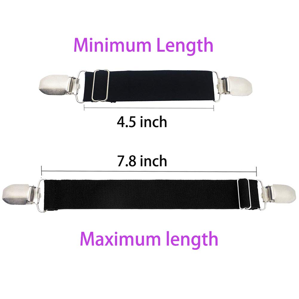 2Pcs Adjustable Boot Strap 7.8 Inch Elastic Boot Clips Strong Pant Stirrups Leg Straps Mitten Glove Clips for Women Men Kids Adults Multi-Purpose Bed Sheet Sofa Motorcycle Bike Riding Strap ,Black