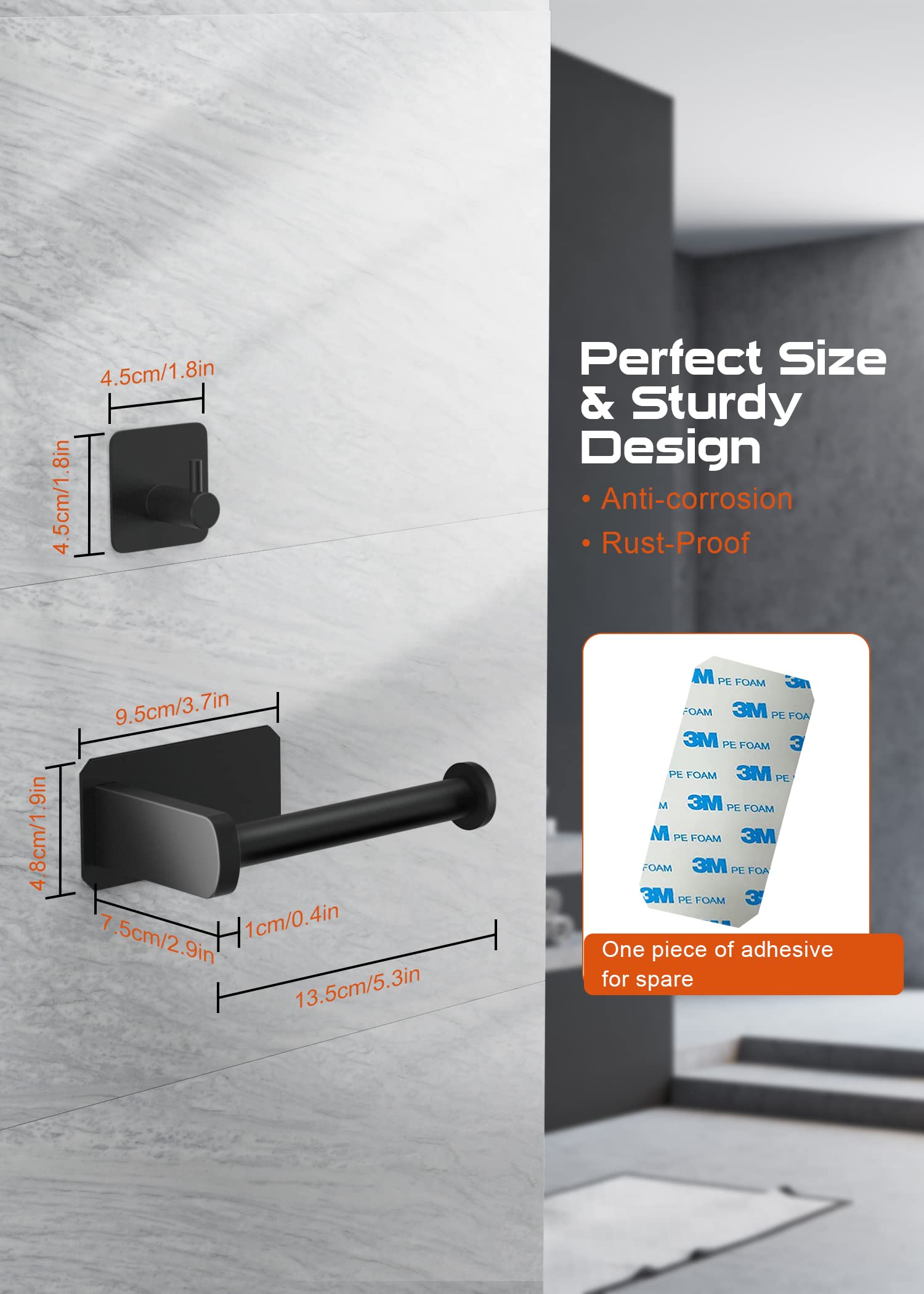 Anfly RV Camper Self Adhesive Toilet Paper Holder with 2 Hanging Hooks for Campers, Bathroom, Kitchen and Bedroom,No Drill/Stick On Toilet Paper Holder Wall Mount, Black