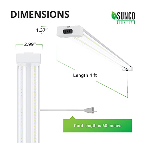 Sunco 10 Pack Linkable LED Utility Shop Light, 4500 LM, Single CCT (2700K), 4 FT, 48 Inch Integrated Fixture for Garage, 40W Equivalent 150W, Surface + Suspension Mount, White