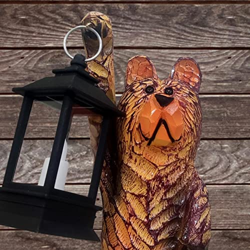 Carved Bear Chainsaw Carving with Lantern, Resin Lantern Bear Sculpture Decoration Lamp, Home Welcome Bear Solar Powered LED Outdoor Decor Garden Light, Indoor Outdoor Decor (A)
