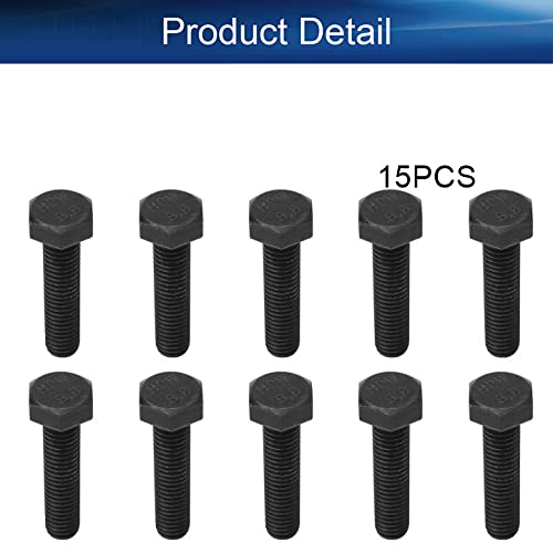 Yinpecly M8x35mm Hex Head Screw Bolts Fastener Grade 8.8 Carbon Steel Black 15pcs