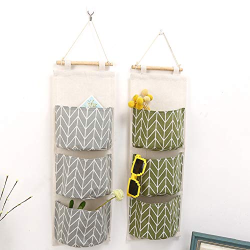 litymitzromq Hanging Organizer, 3 Pockets Wall Door Closet Home Hanging Storage Bag Linen Fabric Wardrobe Organizer Pouch Space Saving Household Tool Grey