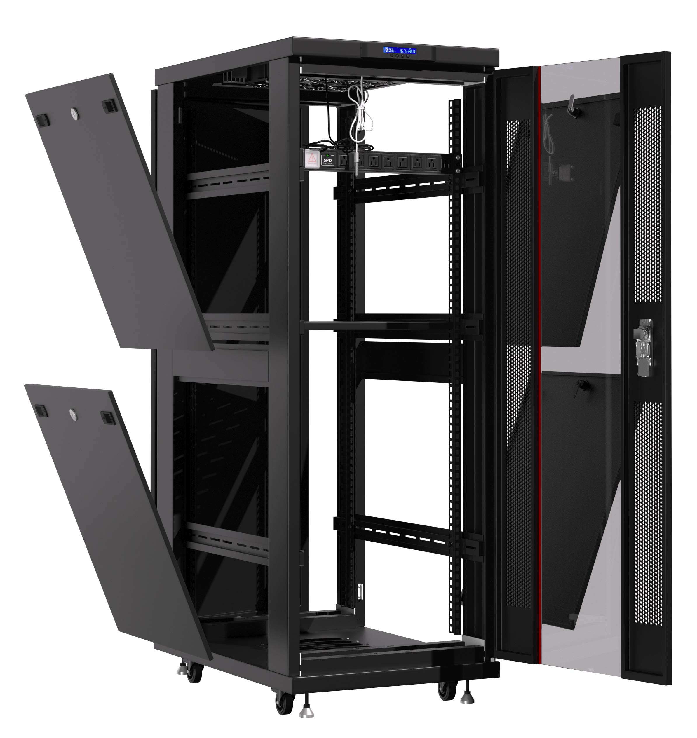 Sysracks 37U Server Rack Cabinet - Heavy-Duty, Optimal Airflow, Secure Lock, Easy Assembly, Versatile Use for Data Centers and IT Equipment