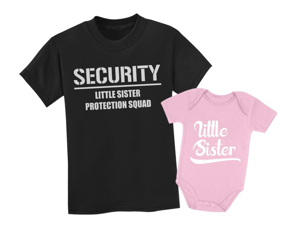 Tstars Big Brother & Little Sister Siblings Set - Security For My Little Sister Shirts Toddler Kids T-Shirt Black 2T / Baby Bodysuit Pink Newborn (0-3M)