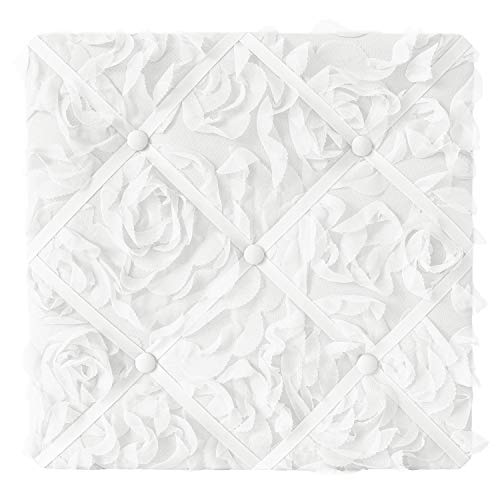 Sweet Jojo Designs White Floral Rose Fabric Memory Memo Photo Bulletin Board - Solid Flower Luxurious Elegant Princess Vintage Boho Shabby Chic Luxury Glam High End Roses