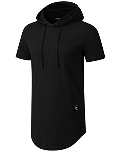Aiyino Men's Short Sleeve Athletic Hoodies Sport Sweatshirt Solid Color Fashion Pullover M Black
