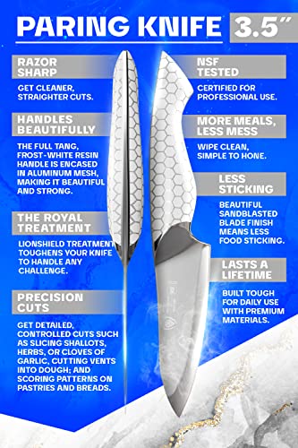 Dalstrong Paring Knife - 3.5" - Frost Fire Series - High Chromium 10CR15MOV Stainless Steel - Frosted Sandblast Finish - White Honeycomb Handle - Leather Sheath - NSF Certified