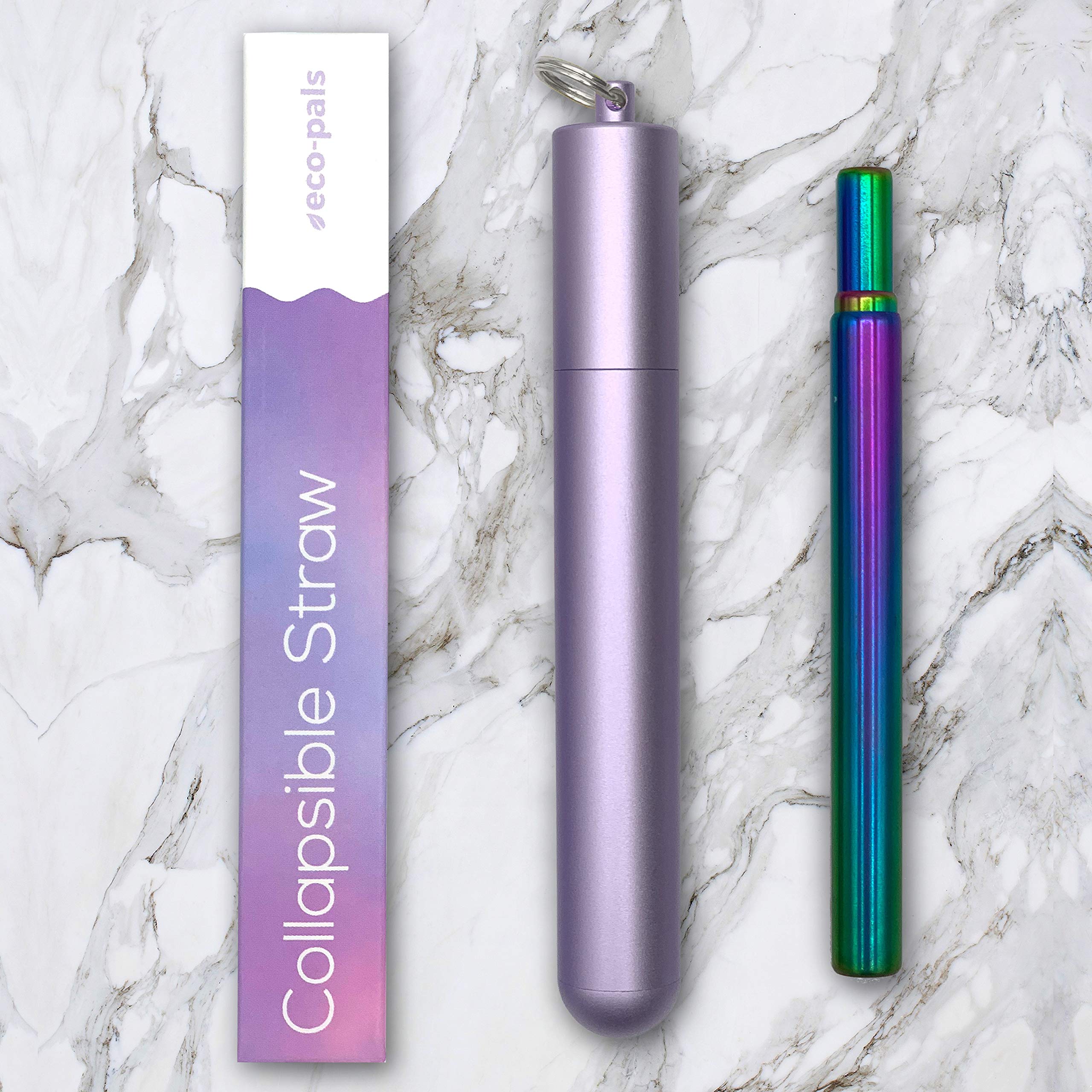 2PACK Eco-Pals | Straws Drinking Reusable Folding Straw | Stainless Steel Straw | Dishwasher Safe (Unicorn + Seafoam)