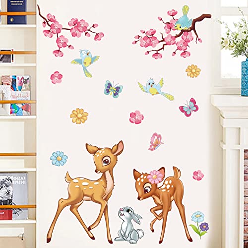decalmile Woodland Animals Wall Stickers Deer Squirrel Birds Flowers Wall Decals Kids Room Baby Nursery Wall Decor