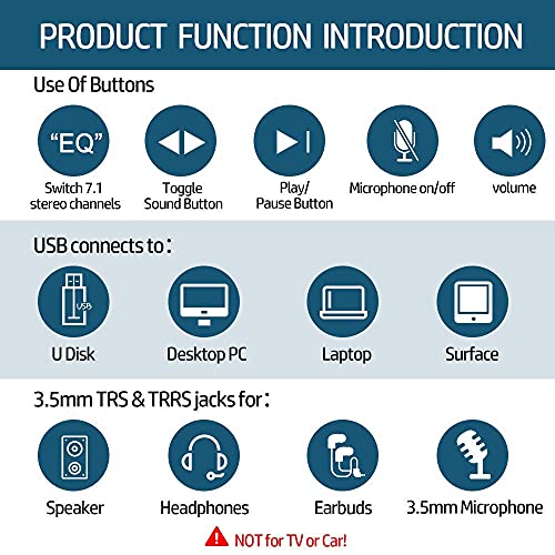 T10 External Sound Card, PHOINIKAS USB Audio Adapter for PC Windows, Mac, Linux, Laptops, Desktops, Stereo Sound Card with 3.5mm Interface & USB Interface, Volume Control, Plug & Play (6-in-1, Black)