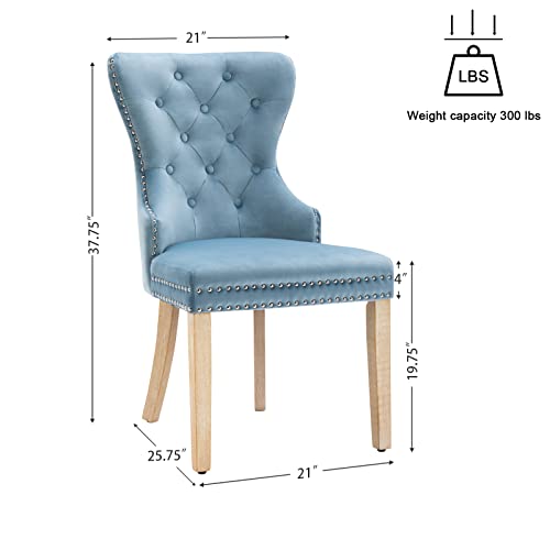 adochr Velvet Fabric Accent Dining Chairs Set of 6, Room for Used Solid Wood with Button and Nailed Trim (Blue)