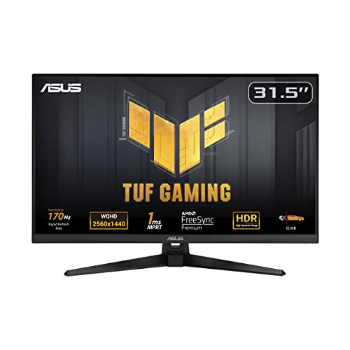 ASUS TUF Gaming 31.5” 1440P HDR Monitor (VG32AQA1A) - QHD (2560 x 1440), 170Hz, 1ms, Extreme Low Motion Blur, FreeSync Premium, DisplayPort, HDMI, HDR-10, Shadow Boost, VESA Wall Mountable,Black