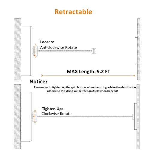 JOOM Retractable Clothesline Stainless Steel Heavy Duty 9Feet(MAX) for Hanging Drying in Bathroom Laundry Hotels, Chrome Finish,Round Style (Round B, Black)