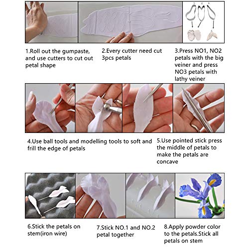AK ART KITCHENWARE Gum Paste Flower Making Tools Flower-de-luce Petal Veiner Stainless Steel Petal Leaf Cutters Gum Paste Flower Molds Veining Mold for Wedding Cake Decorating Supplies