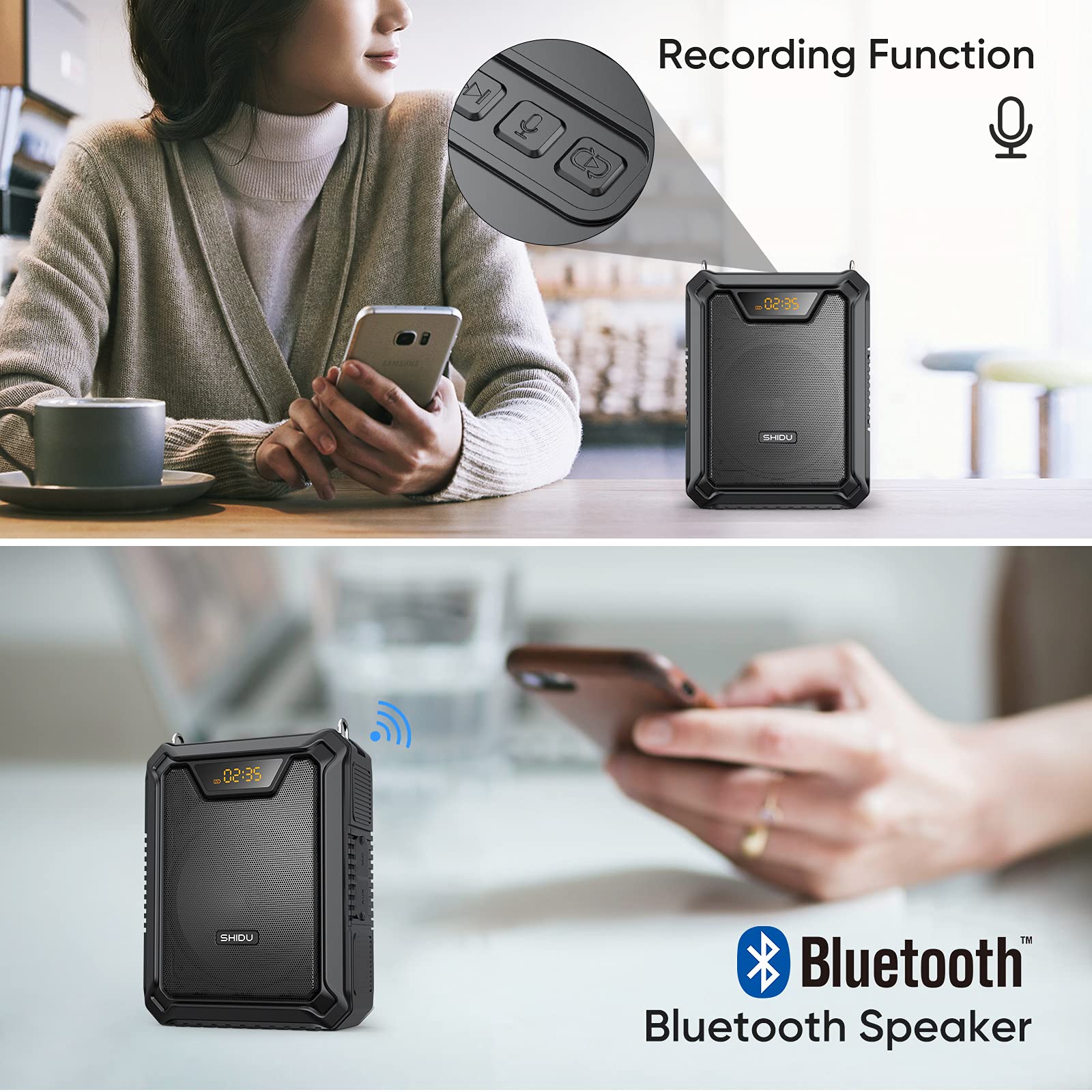 30W Voice Amplifier Wireless Microphone, SHIDU Classroom Microphone for Teachers Wireless Bluetooth Voice Speaker Portable PA Systems Speaker for Teachers,Classroom, Meetings and Outdoors