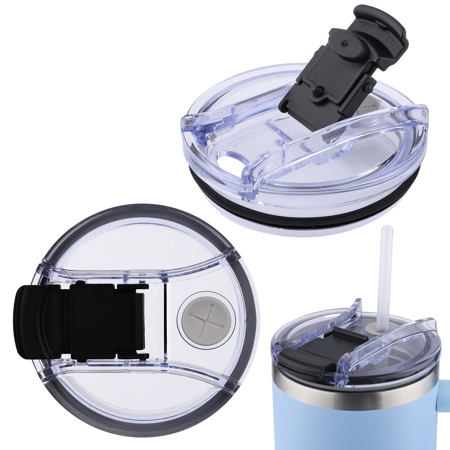 2pcs Tumbler Lid for Stanley Quencher 40oz, Spill-Proof & Dust-Proof Tumbler Cup Lids Replacement Tumbler Covers Replacement Lid for Stanley Mug with Handle (No Whorl)
