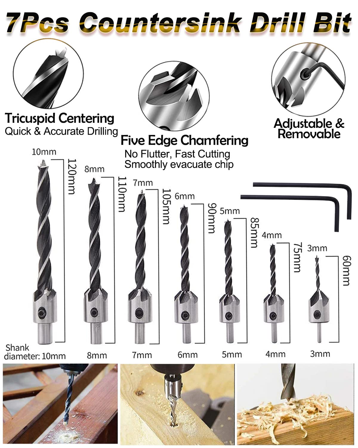 28 Pack Woodworking Chamfer Drilling Tools with a Case, Rocaris Including 6 Countersink, 5 Metric Step Drill Bit, 7 Counter Sinker Drill Bit Set with L-Wrench, 8 Wood Plug Cutter