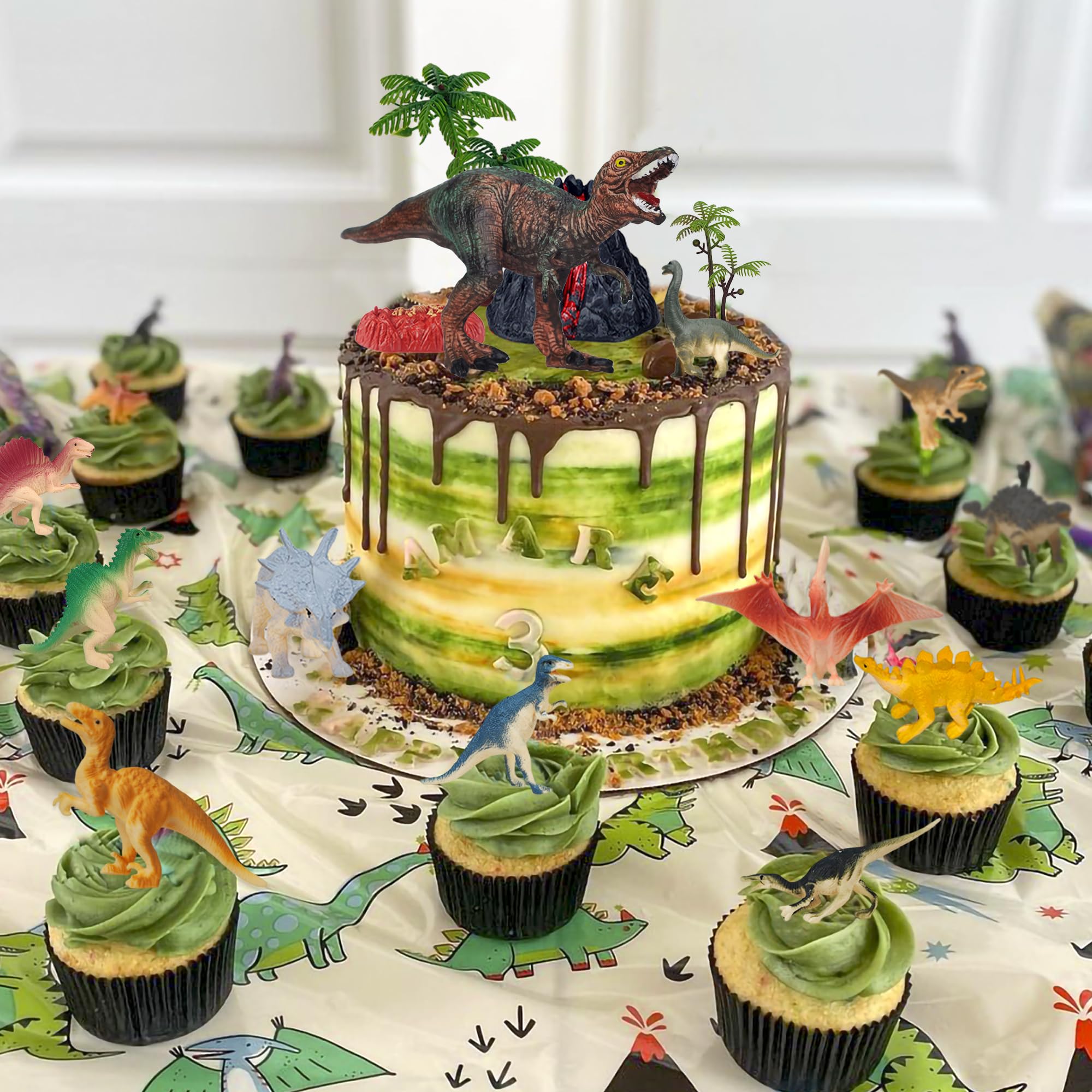 29 PCS Dinosaur Cake Toppers with Dinosaur Eggs Volcano Trees cake Decorations for Dinosaur Birthday, Boys Girls dinosaur birthday Party Cake Decorations