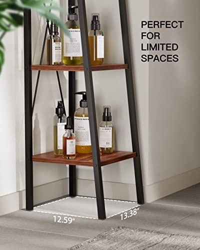 Pipishell Ladder Shelf Bookcase, 4 Tier Bookshelf, Freestanding Plant Flower Stand, Multipurpose Organizer Rack for Home/Office/Living Room/Balcony/Bedroom/Kitchen, Red Brown