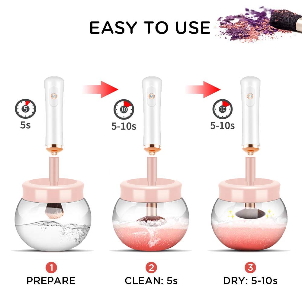 Makeup Brush Cleaner and Dryer Machine, YOYEWA Electric Cosmetic Automatic Brush Spinner with 8 Size Rubber Collars, Wash and Dry in Seconds, Deep Cleaner Solution Kit for Makeup Brushes