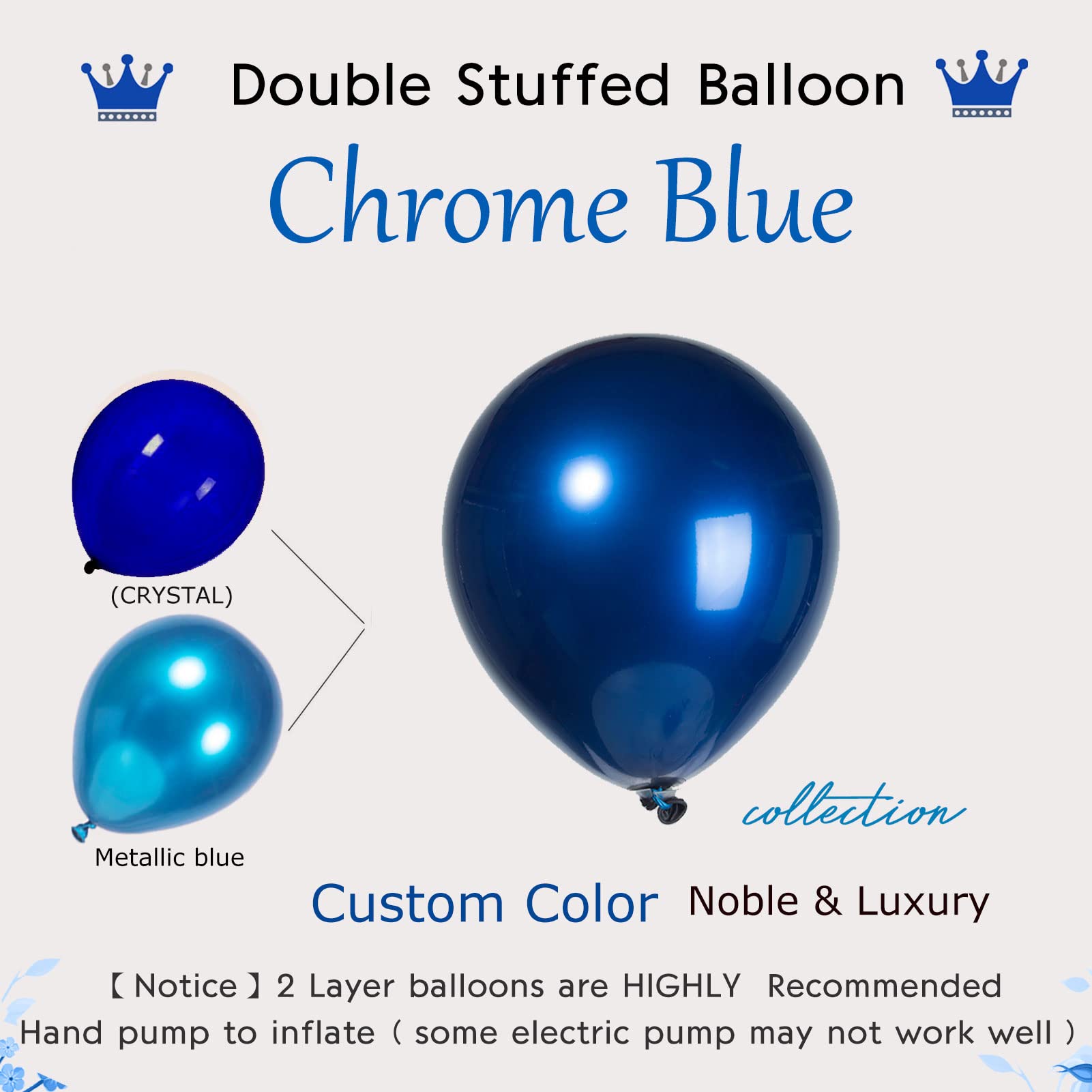 Kozee Chrome Blue Double-Stuffed Balloons different sizes 52 PACK 18+10+5 inch Metallic Navy Blue balloon Garland kit For 2023Graduation Wedding Birthday baby shower anniversary decorations