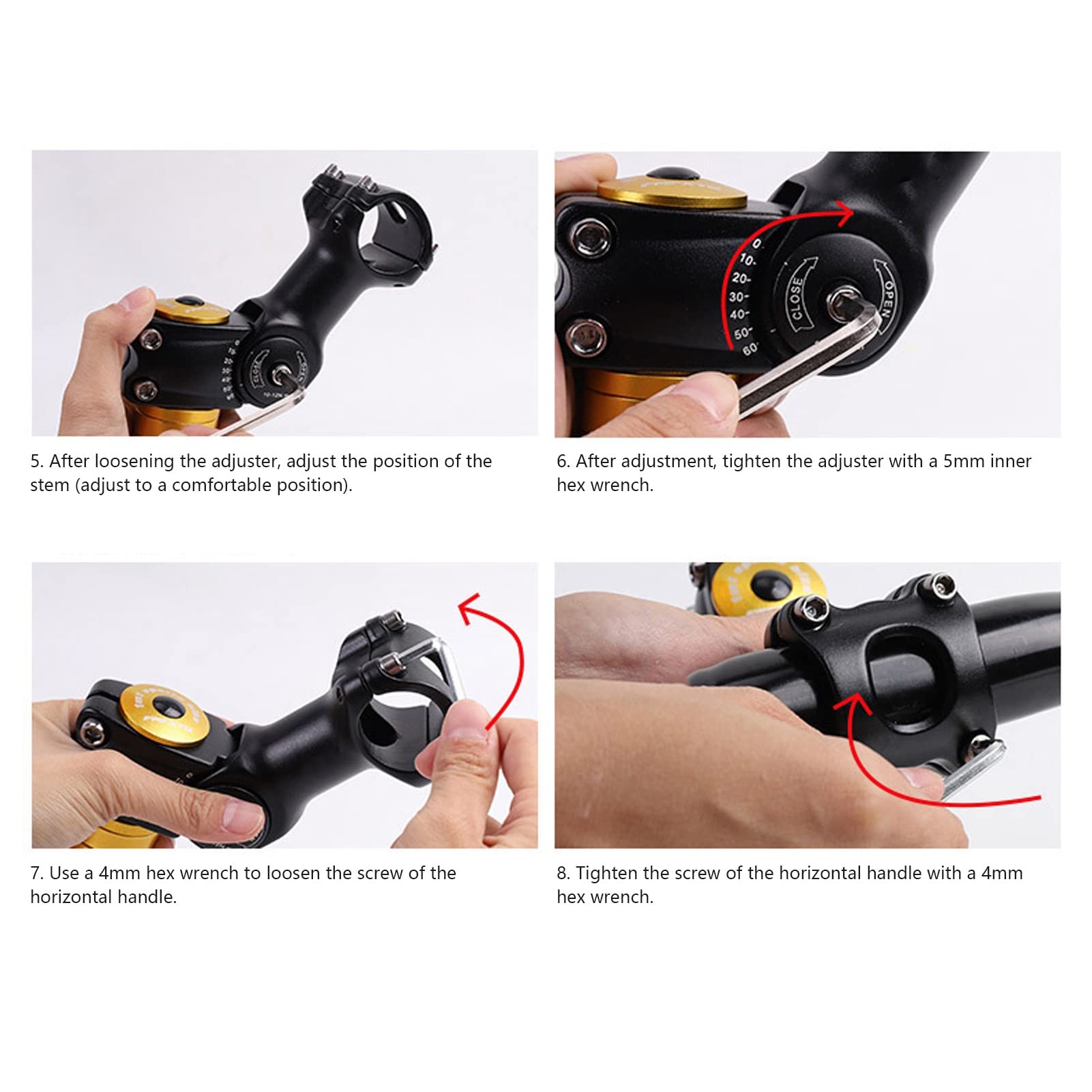 31.8 Bike Stem Replacement, 125mm 60 Degree Adjustable Mountain Bike Handlebar Stem Riser for Road Cycling(red)
