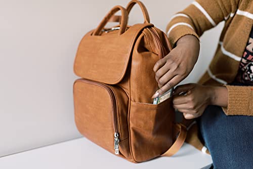 Citi Collective Explorer Brown Diaper Bag Backpack - Vegan Leather Diaper Bag with Shoulder Strap, Insulated Bottle Pockets, Changing Pad, Stroller Clip- Versatile Diaper Bag for Baby