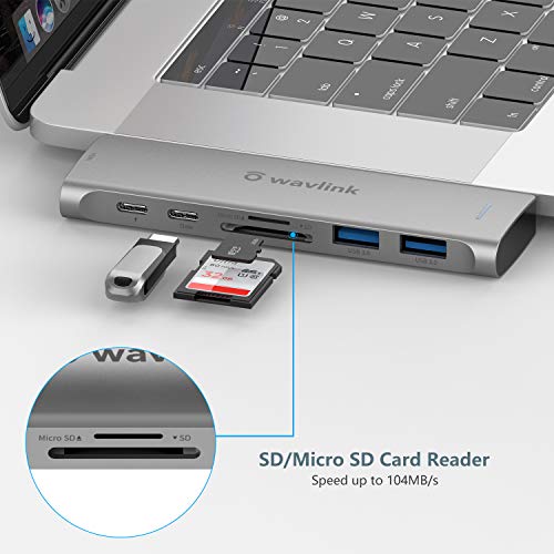 WAVLINK USB C Hub, 7-in-2 Type C Adapter Mini Docking Station with Thunderbolt 3 USB C Port, 4K HDMI, 2 USB 3.0, SD/TF Card Reader, 100W PD for MacBook Pro 2016-2020 MacBook Air 2018-2020