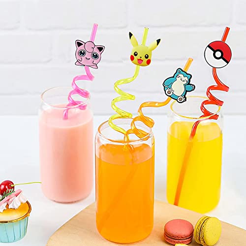 28Pcs Game Party Favors Reusable Drinking Straws, 14 Designs Cartoon Birthday Party Supplies